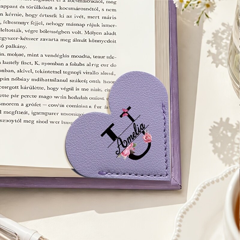 Персонализированная закладка-клипса с инициалами и именем, фиолетовая, стиль U, со скругленными углами, для книг, школы и офиса