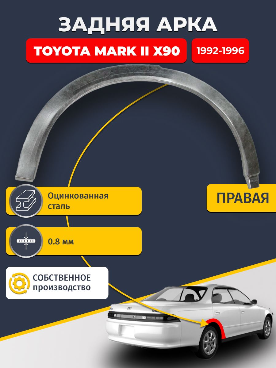 Правая задняя ремонтная арка для автомобиля Toyota Mark 2 X90 1992-1996 седан (Марк Х90, Mark 2). Оцинкованная сталь 0,8мм.