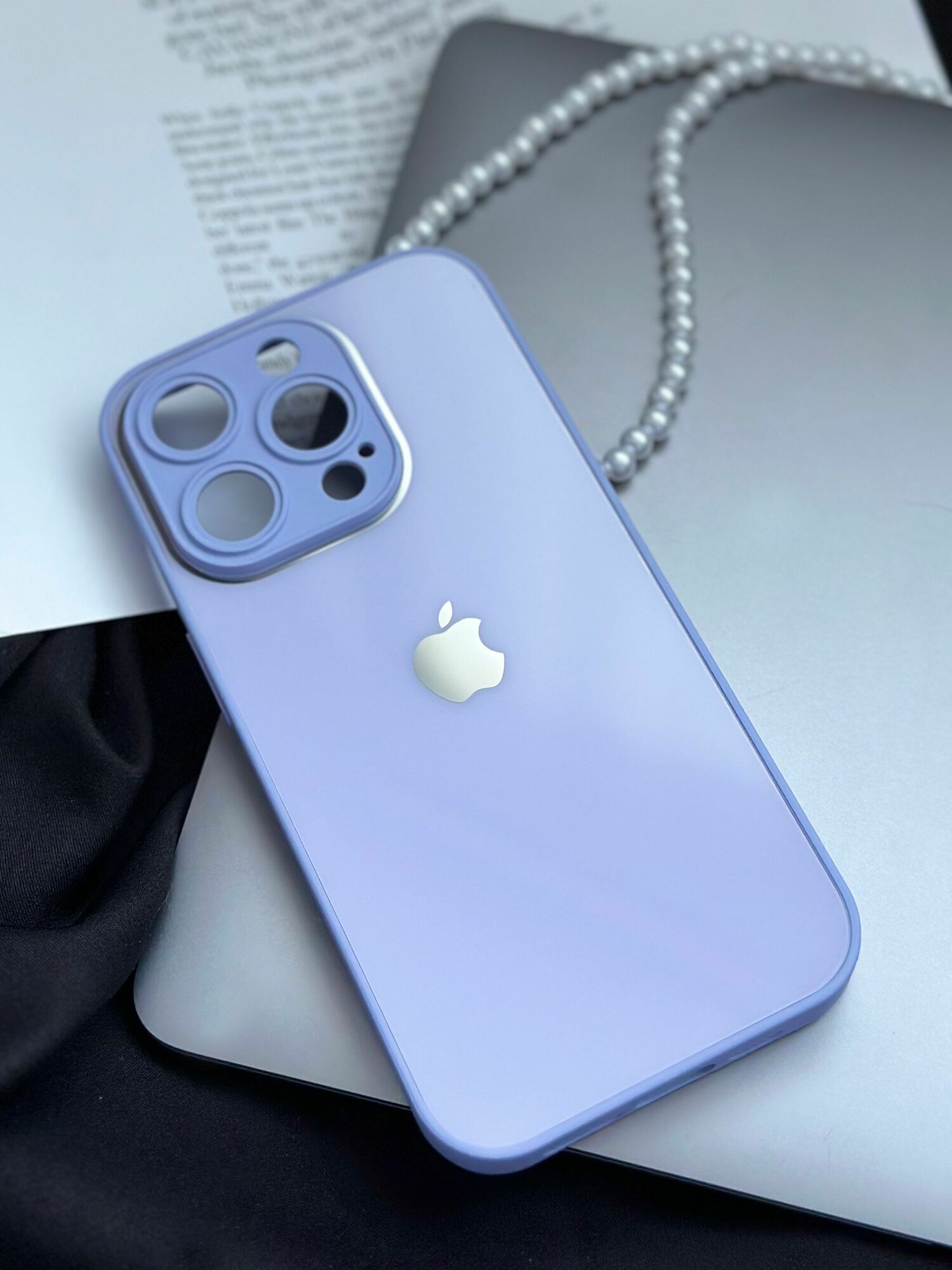 Чехол на айфон 15 про / стеклянный чехол iphone 15 pro лавандовый