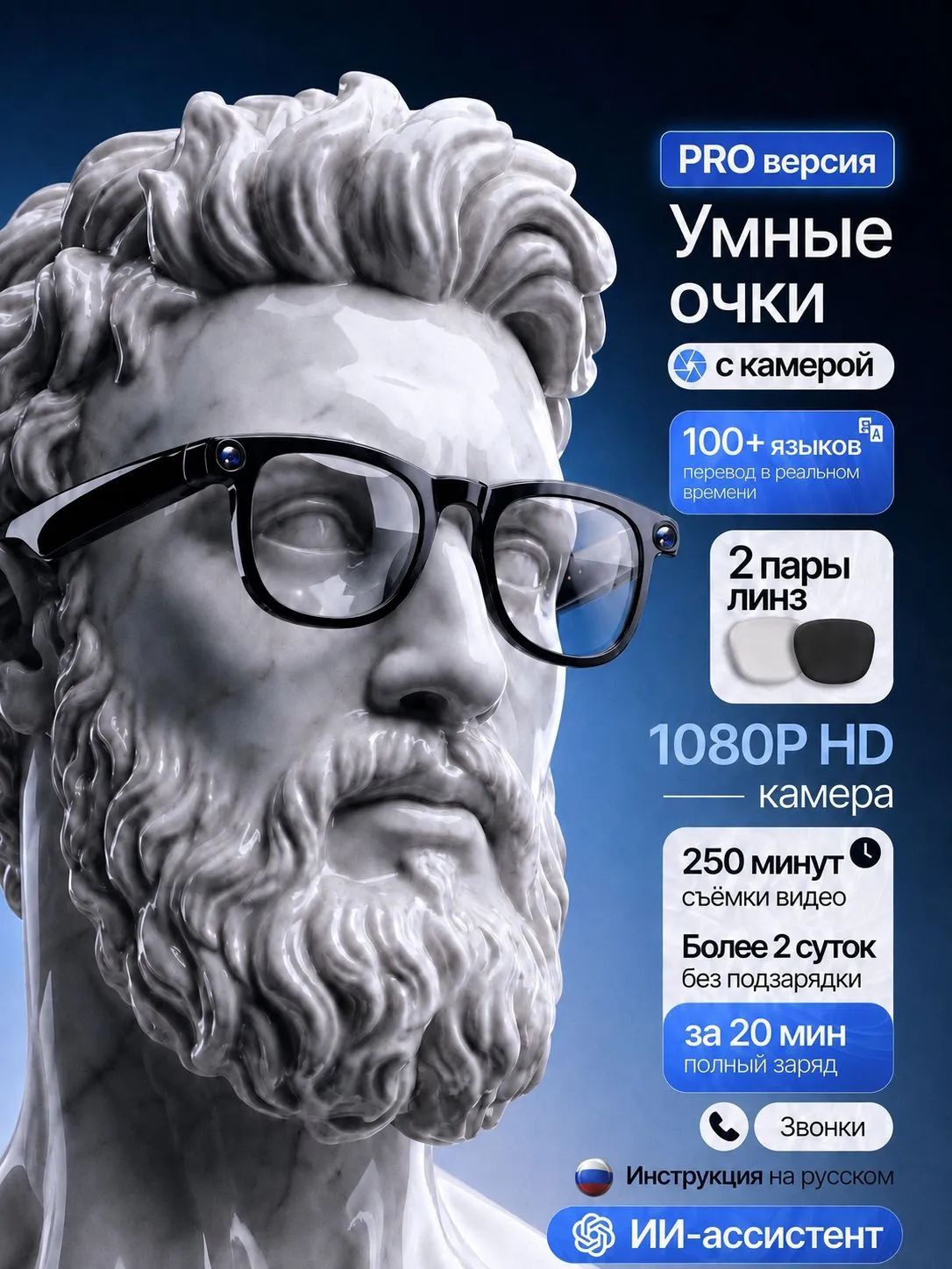 Очки с камерой и микрофоном / Умные очки