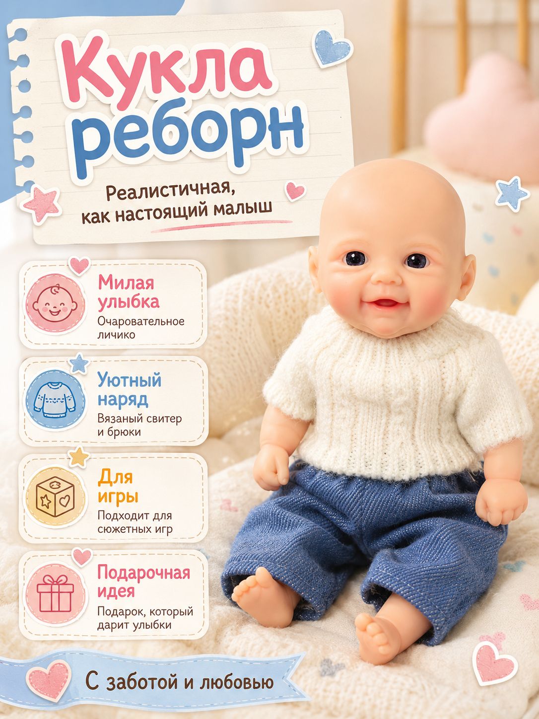 Кукла реборн-девочка 20 см, силиконовая, 360 г, реалистичный пупс для купания, одежда в комплекте
