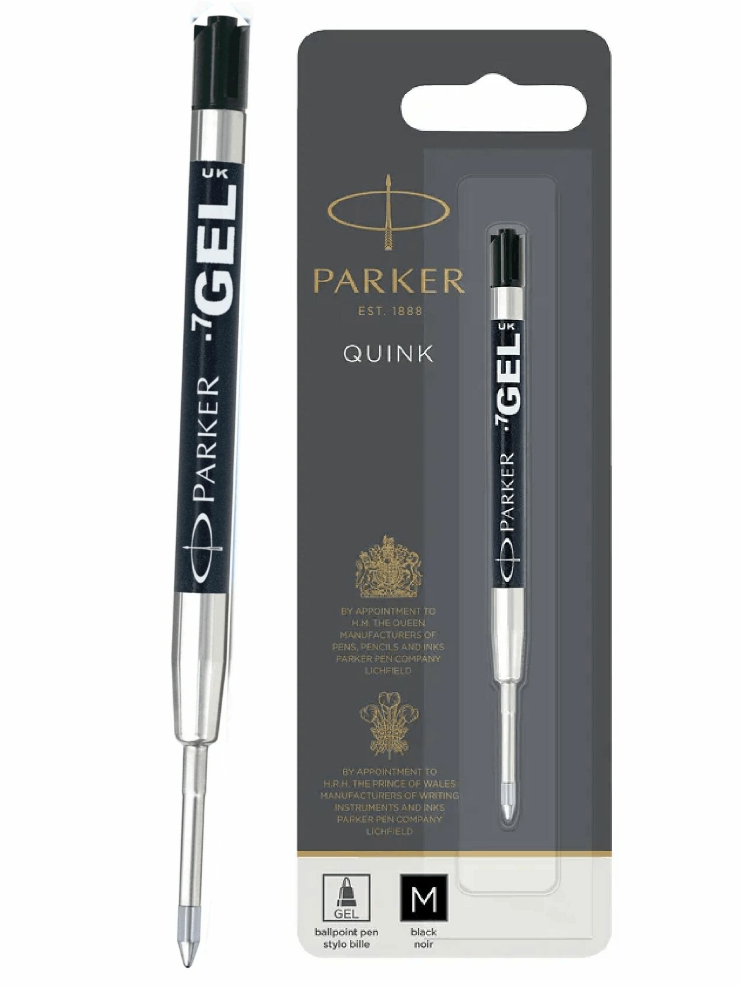 Стержень гелевый Parker Quink Gel Pen Refill металлический корпус линия письма 0,7 мм (М) цвет чернил черный блистер