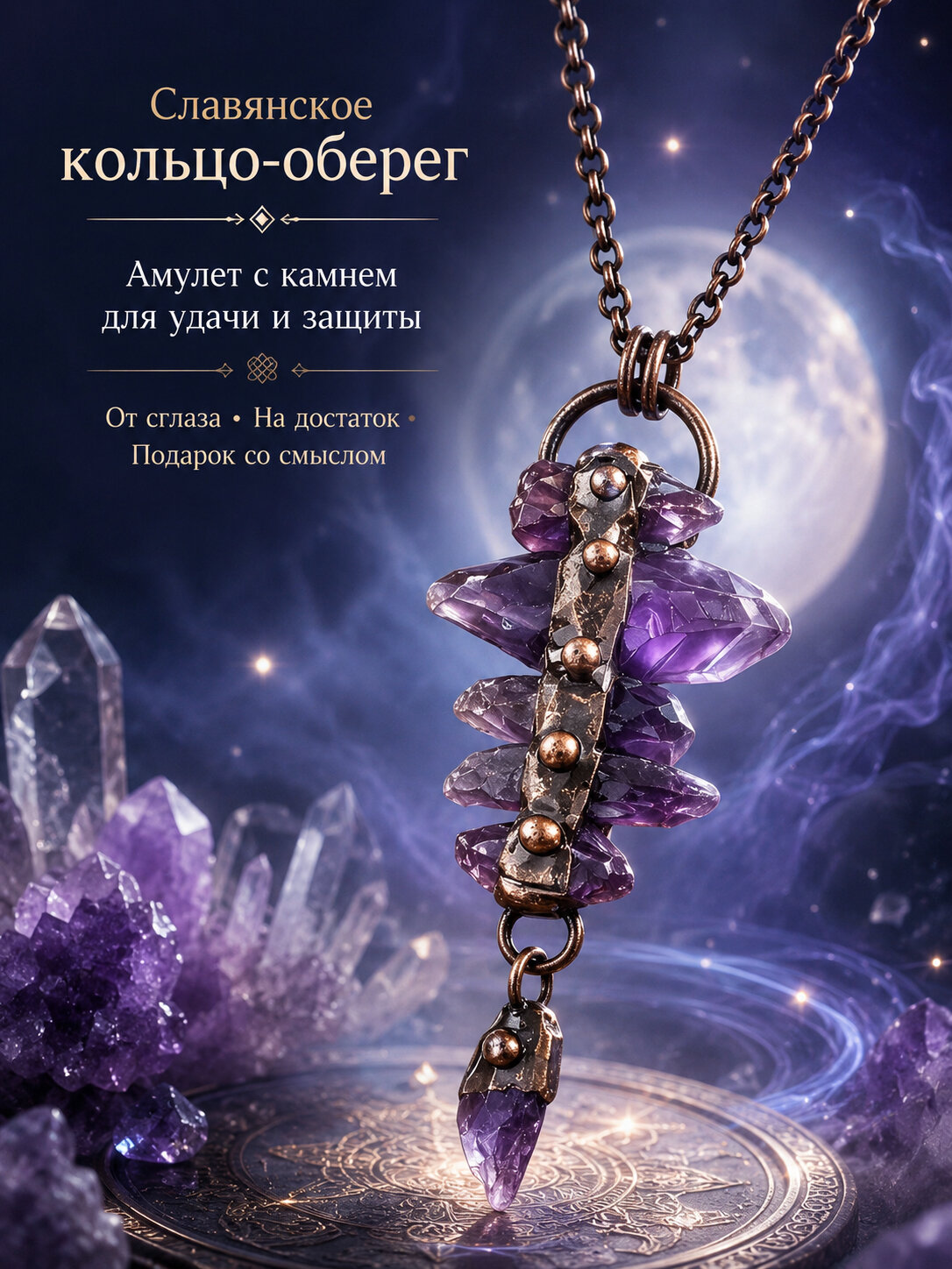 Подвеска-амулет с розовым кристаллом на цепочке, славянский оберег-талисман, украшение унисекс