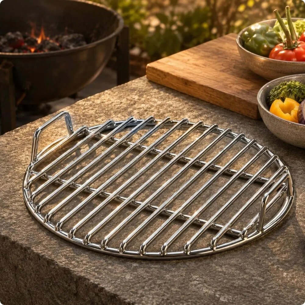 Решетка для гриля, круглая, из нержавеющей стали, 24 см 38CM С Ручкой