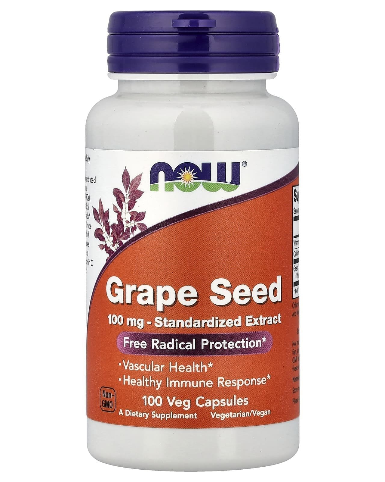 NOW Foods Grape Seed, Виноградная косточка 100 мг 100 вегетарианских капсул