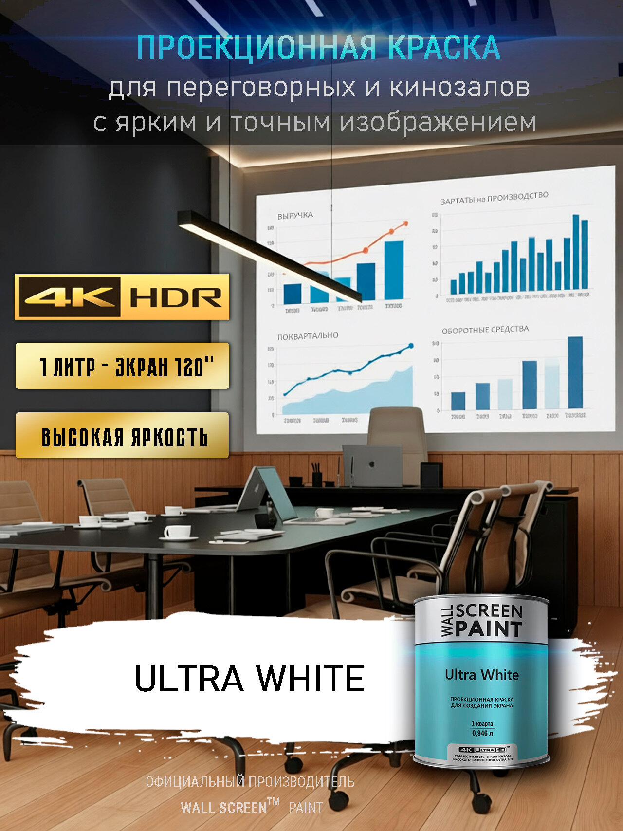 WallScreen Экран для проектора Проекционная краска Ultra White, белый