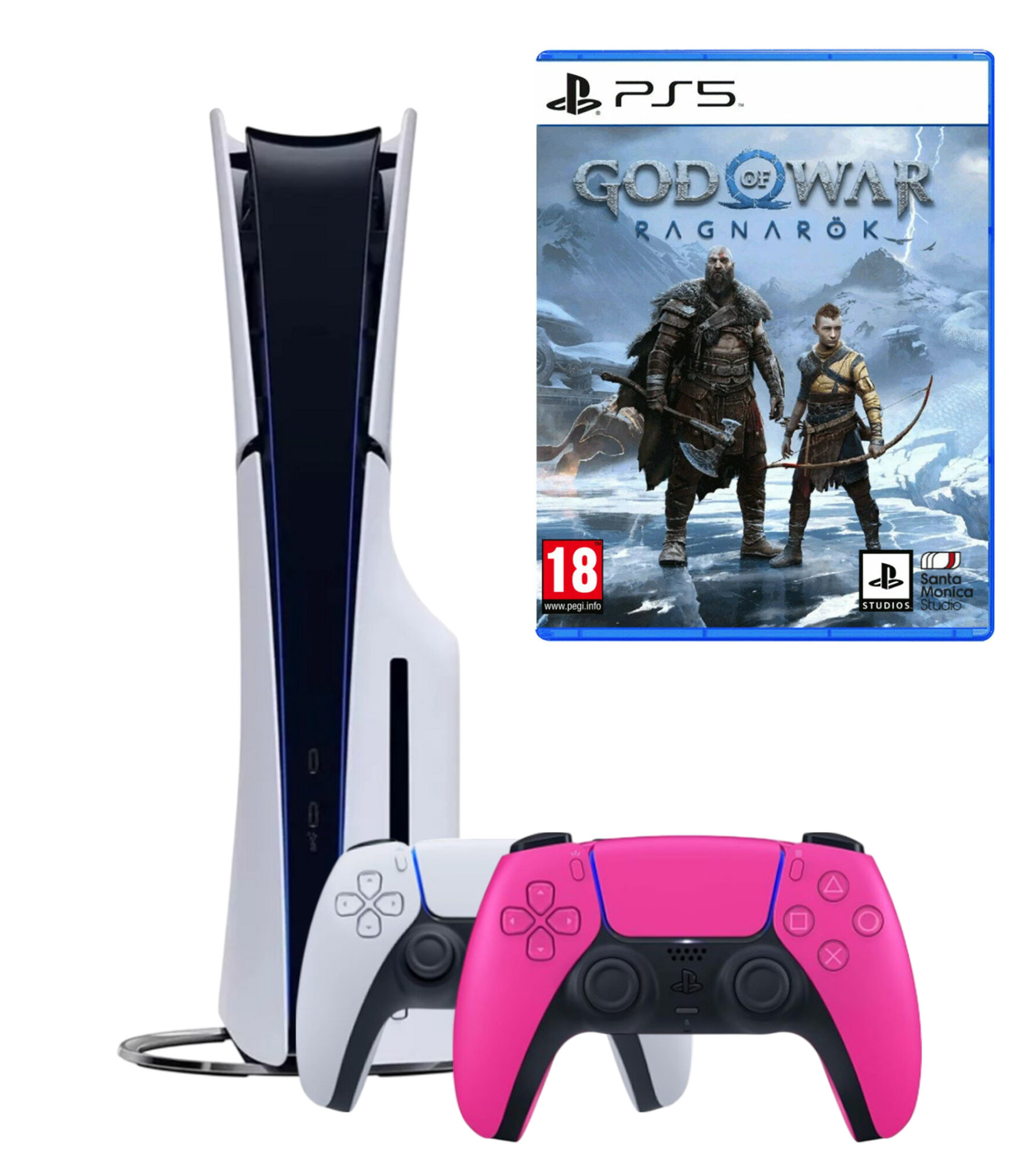 Игровая приставка Sony PS5 Slim + 2й геймпад розовый + игра God of War