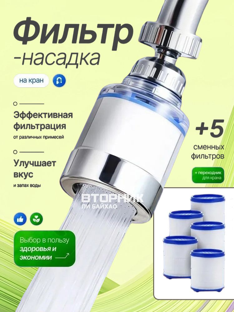 Фильтр насадка на кран для кухни водосберегающая и набор сменных картриджей