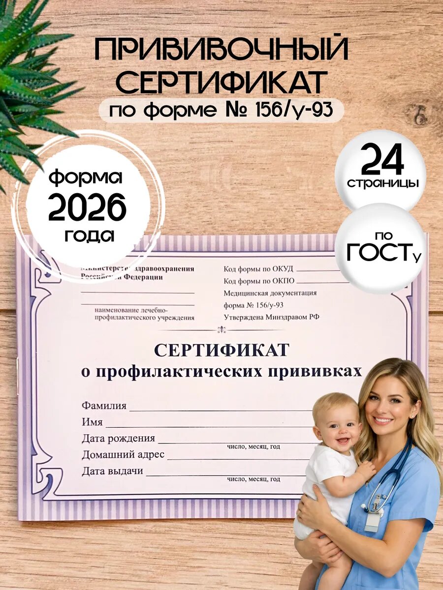 Сертификат о профилактических прививках синий