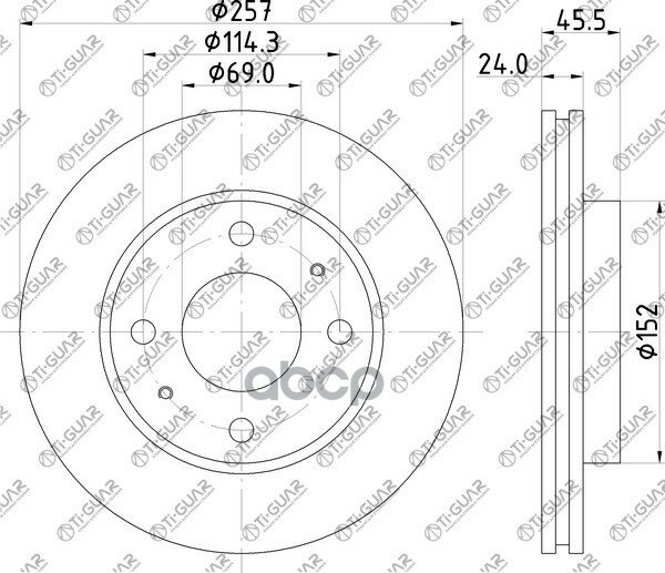 Диск тормозной /передний /TI-GUAR для HYUNDAI ELANTRA 2000-2006, MATRIX 2001-2008, KIA CERATO 2006-2009; 257/24мм; TG-51712-2.