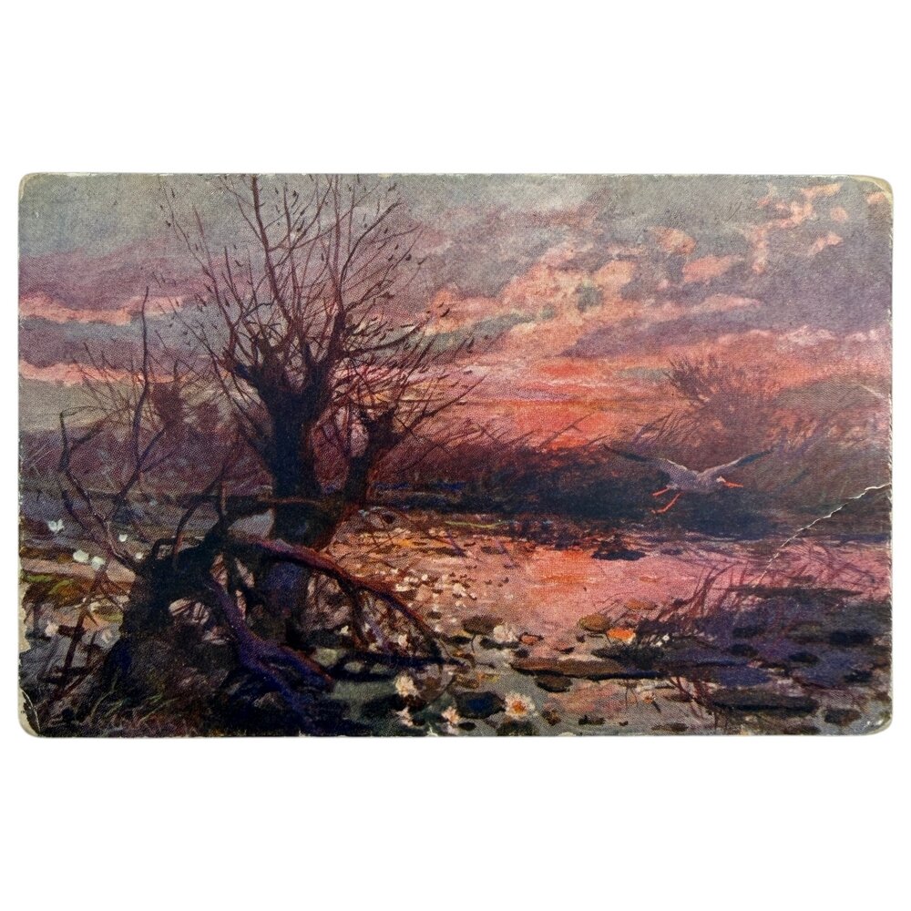 Почтовая открытка "Цечкевич - Закат солнца" 1920-1930 гг. Польша