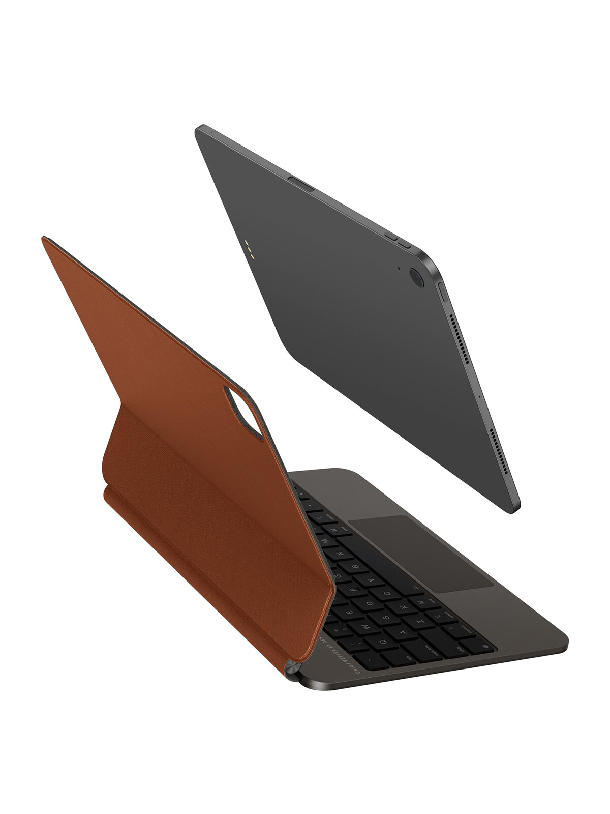 Беспроводная клавиатура Uniq VENNO Pro для iPad Air 11 2024 2025 с чехлом-обложкой из экокожи, с креплением на магните, регулируемым углом наклона, коричневая