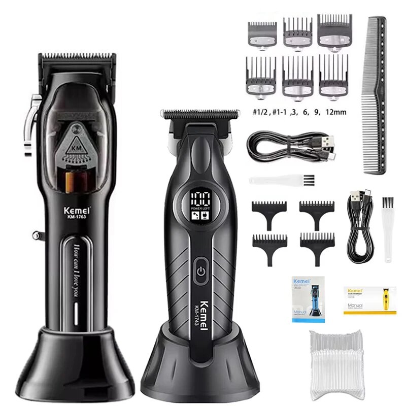 Kemei KM-1763/KM-1743 Электротриммер для волос черный Kit-no box