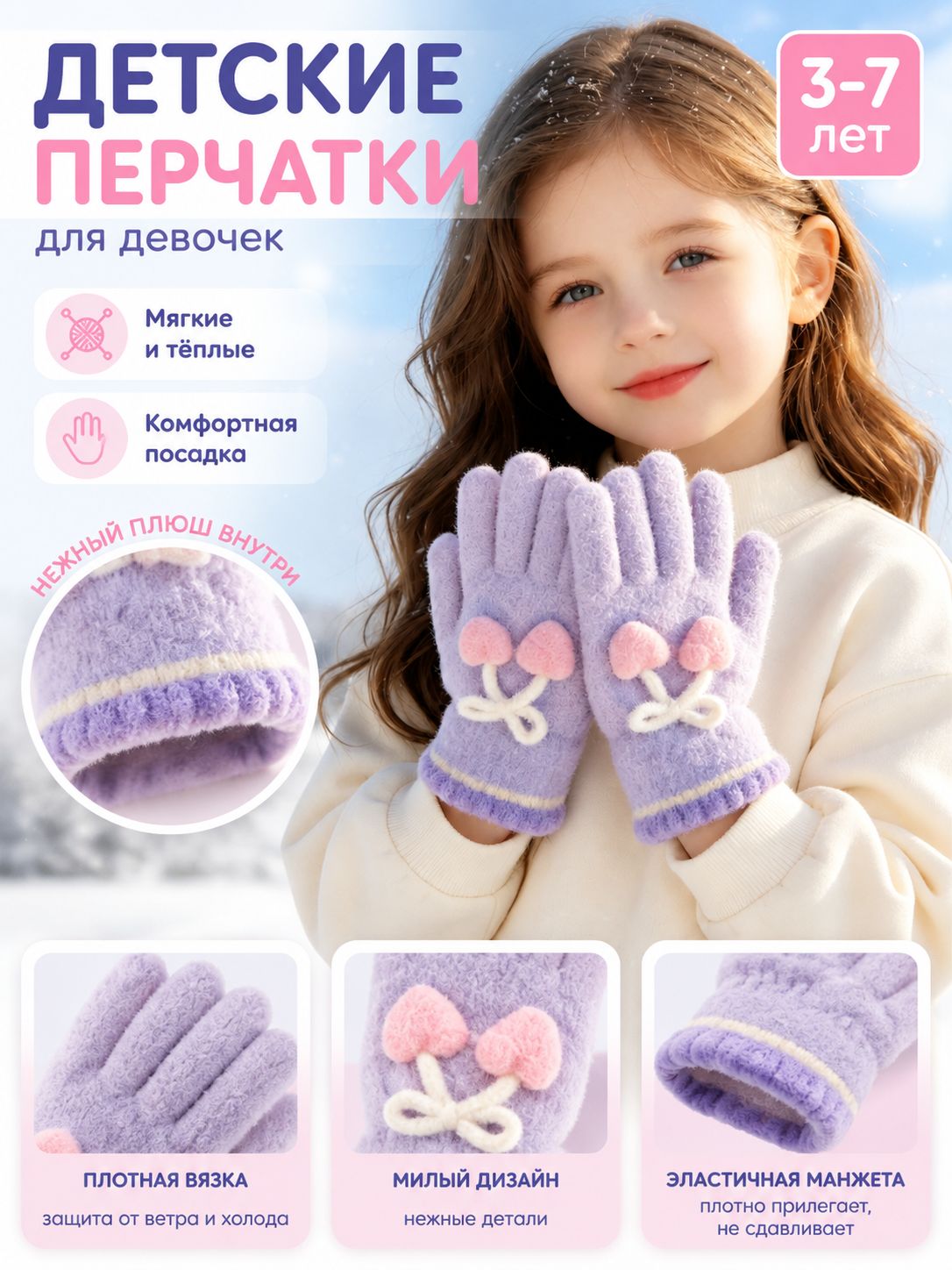 Перчатки Базовая коллекция для девочек