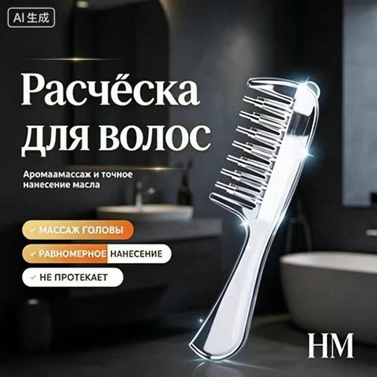 Расчёскааппликатор для нанесения масла и сыворотки на волосы, 7 зубчиков