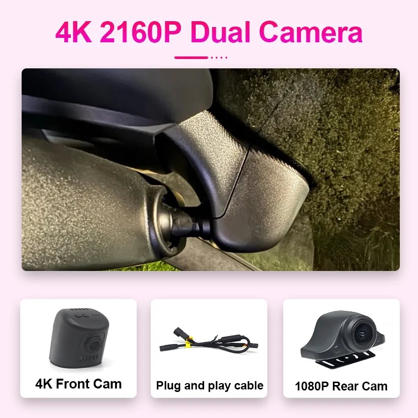 Автовидеорегистратор 4K 2160P+1080P, 128ГБ, черный