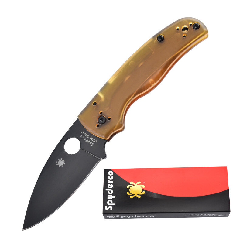 Складной нож Spyderco C229 для кемпинга и самообороны, черно-янтарно-желтый