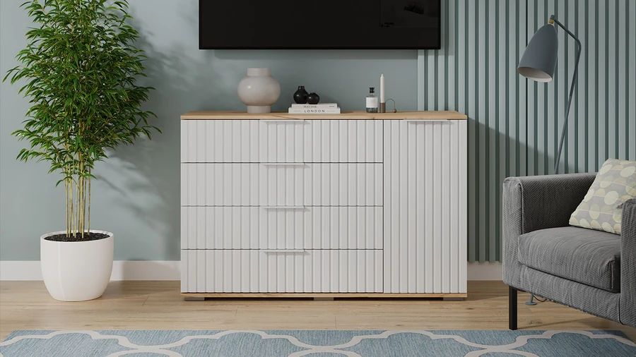 Комод для одежды Хилтон, 4 ящика, 129,4 х 41,1 х 84,2 см, дуб крафт золотой, белый матовый