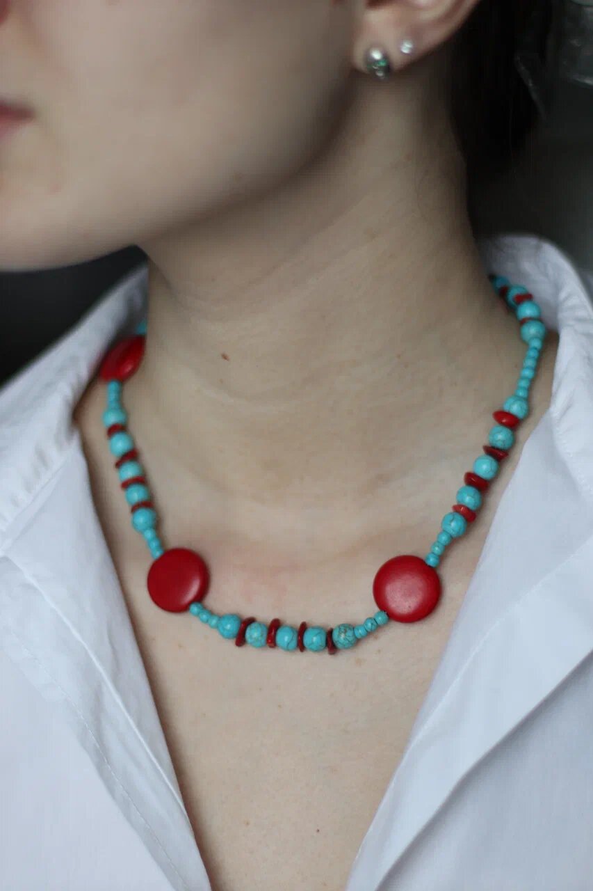 Колье MINI PEARL JEWELRY, бирюза, коралл