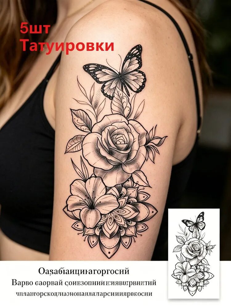 5штВодостойкие тату-наклейки для тела "свежий стиль", для взрослых и детей