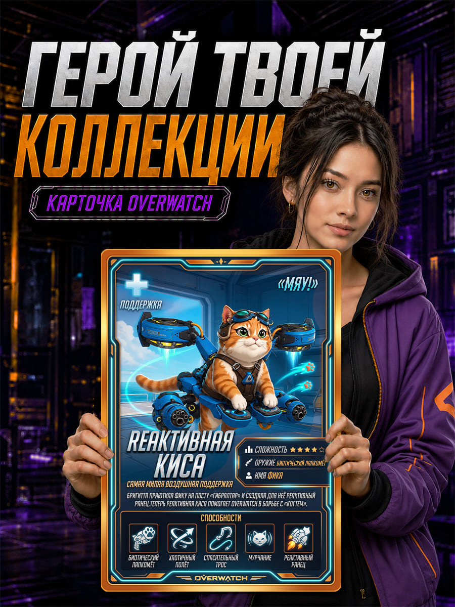 Карточка героя Overwatch Реактивная Киса