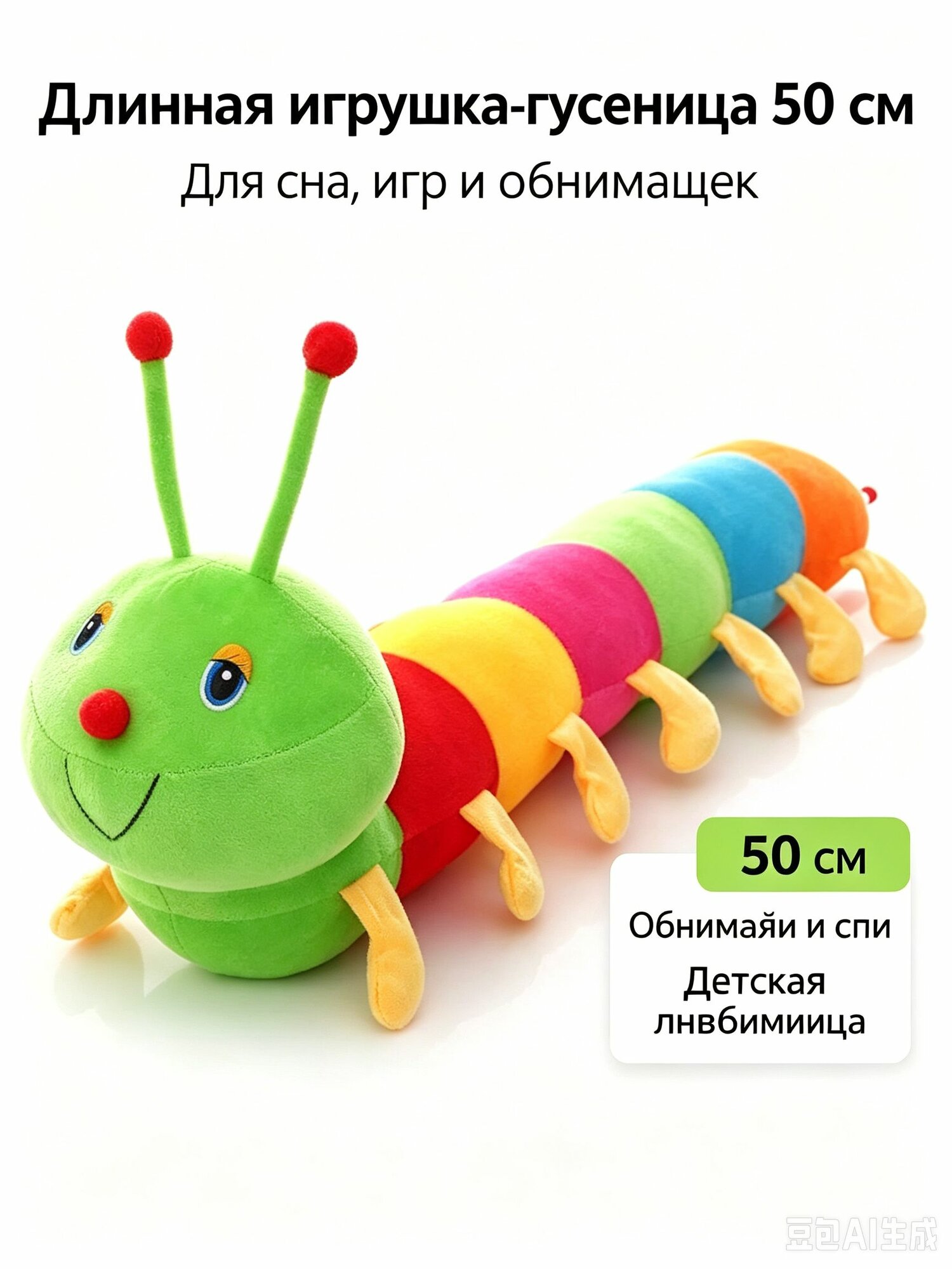Гусиница плюшевая, игрушка гусеница, 50 см