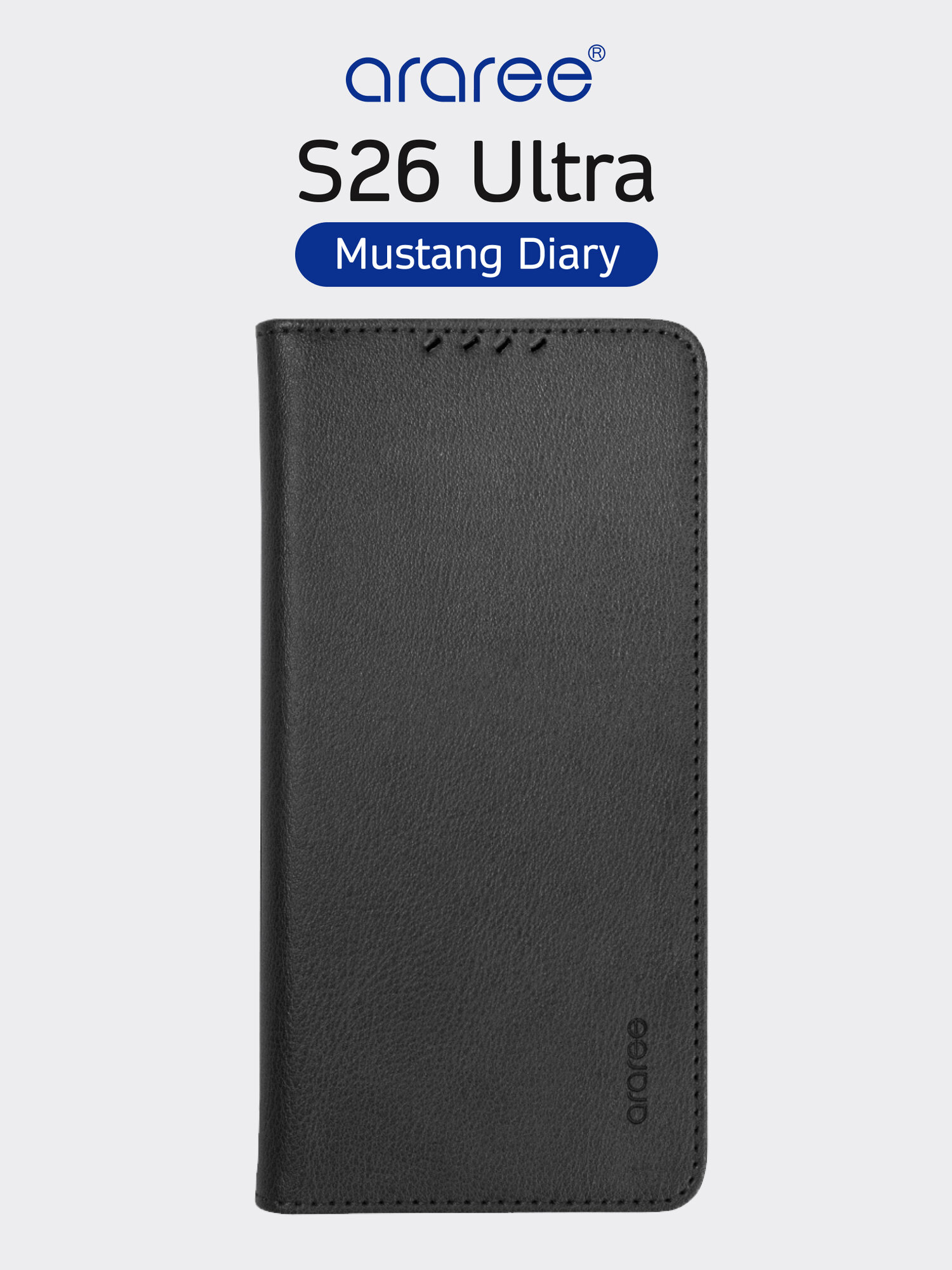 Чехол-книжка на Samsung Galaxy S26 Ultra Araree Mustang Diary, искусственная кожа, цвет: черный