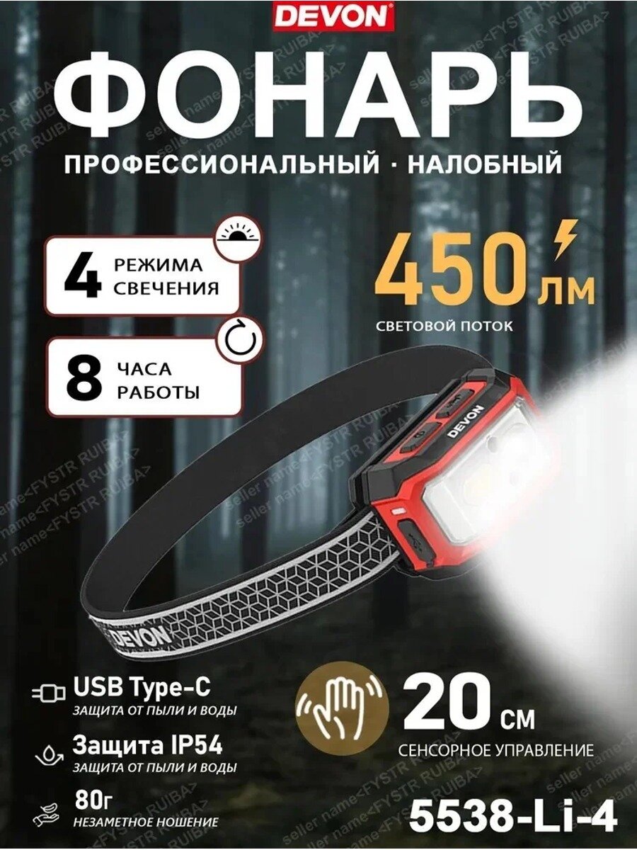 Набор электроинструмента: налобный фонарь 5538, красный, 300 г, без батарейки и зарядного устройства