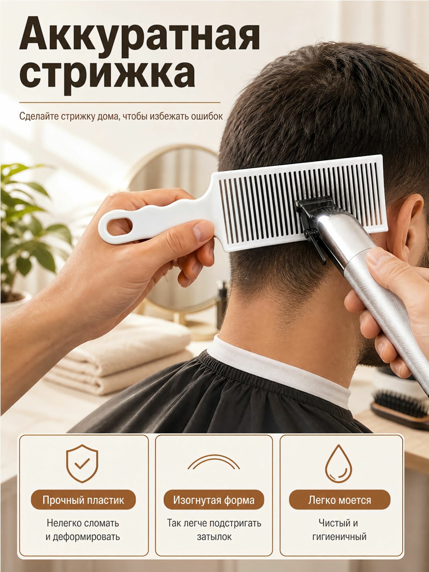 Расческа парикмахерская для стрижки и фейда (Fade) / Гребень для тушевки под машинку / Профессиональный инструмент для барберов