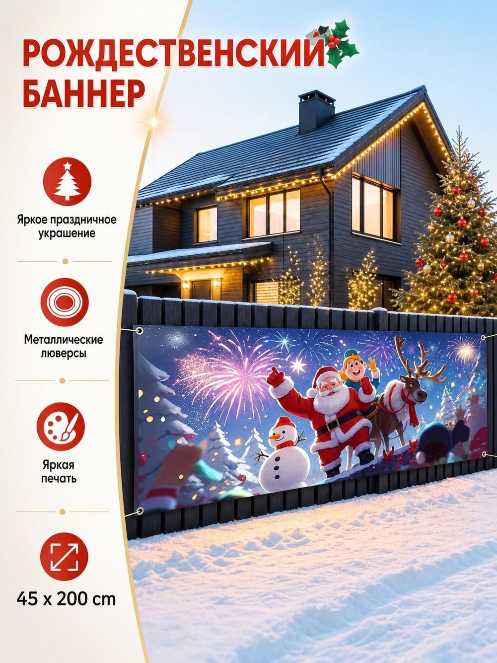 Елочные украшения 200 см белый 1 шт