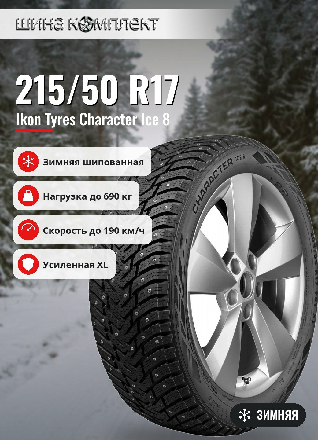 Автомобильная шина Ikon / Nokian Tyres Character Ice 8 215/50 R17 95T XL зимняя шип
