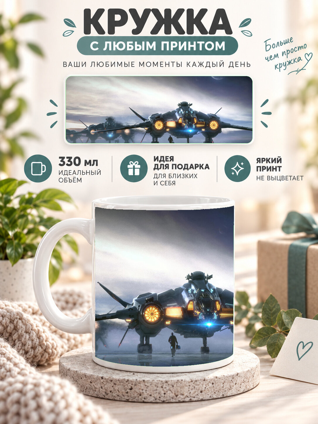 Кружка керамическая 330 мл белая с принтом Star Citizen Spaceships