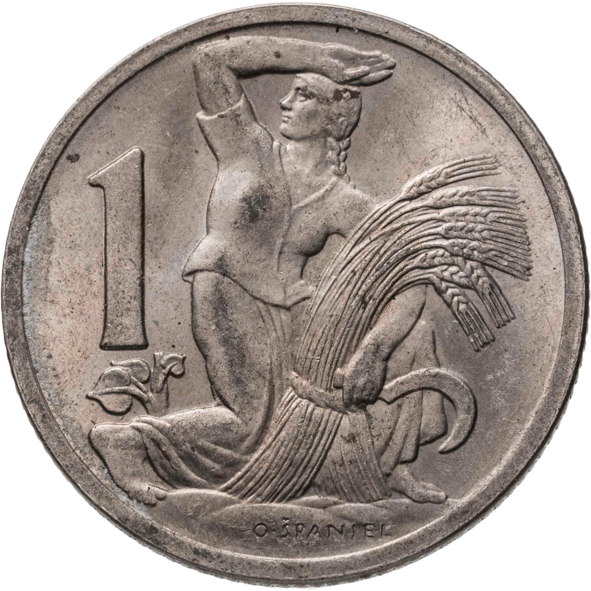 Чехословакия 1 крона crown 1937, Мельхиор медь-никель, в сохранности AU-UNC