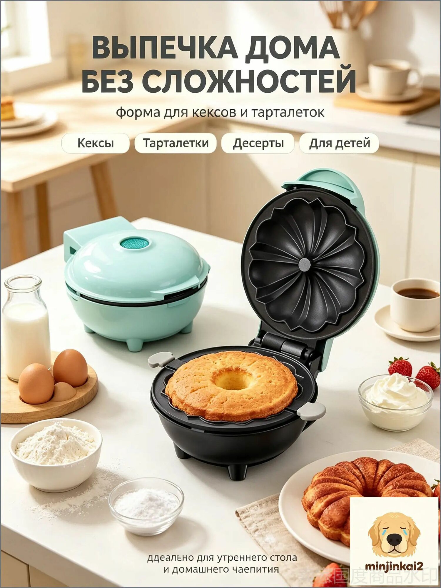 Кексница Электрический аппарат для приготовления вафельных чашек кексов и тарталеток, бытовая машина для завтрака, зеленый