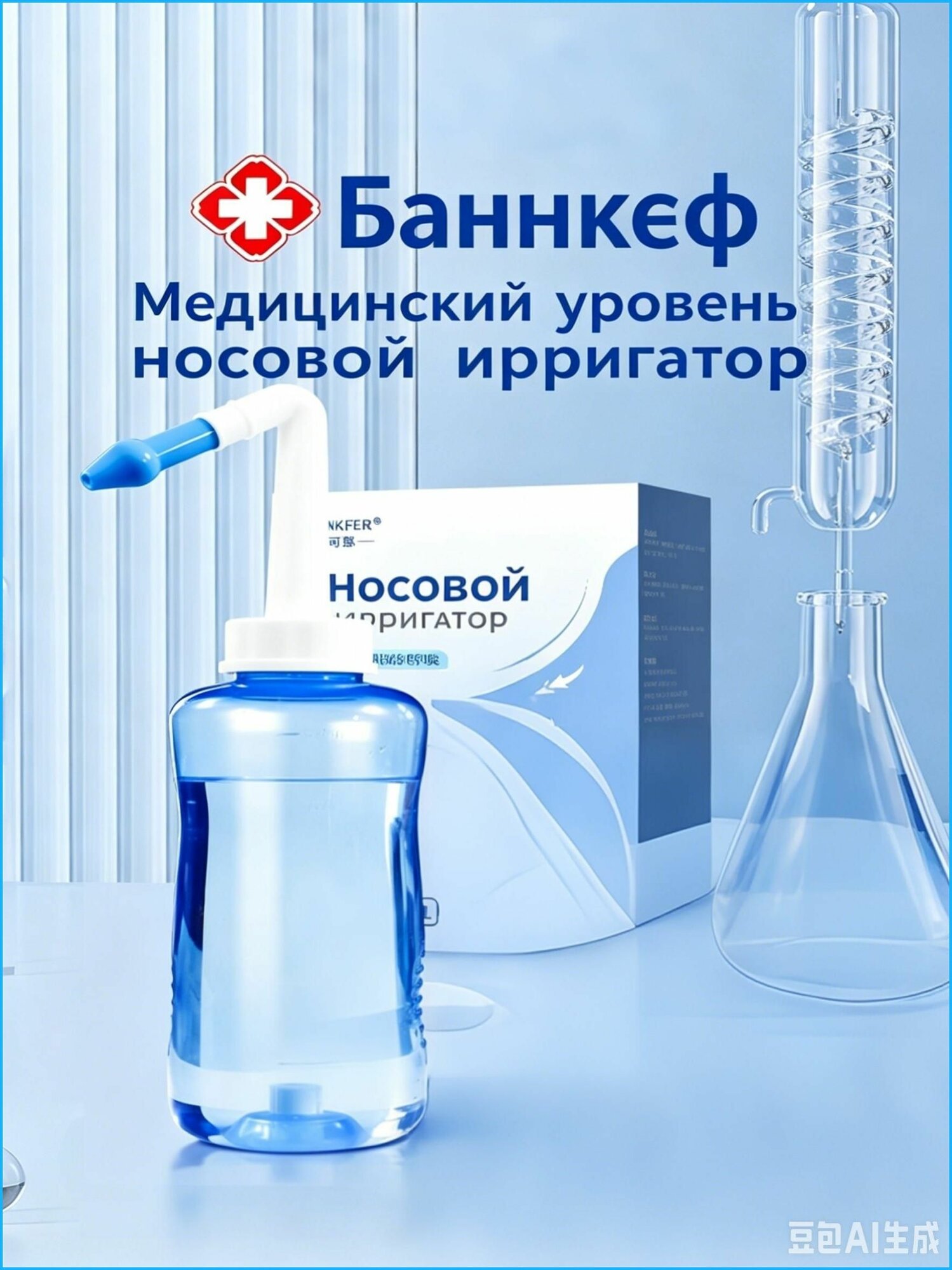 Промывалка для носа объемом 300 мл, ручной ирригатор с двумя насадками, 60-градусный изгиб предотвращает обратный поток воды, для взрослых и детей