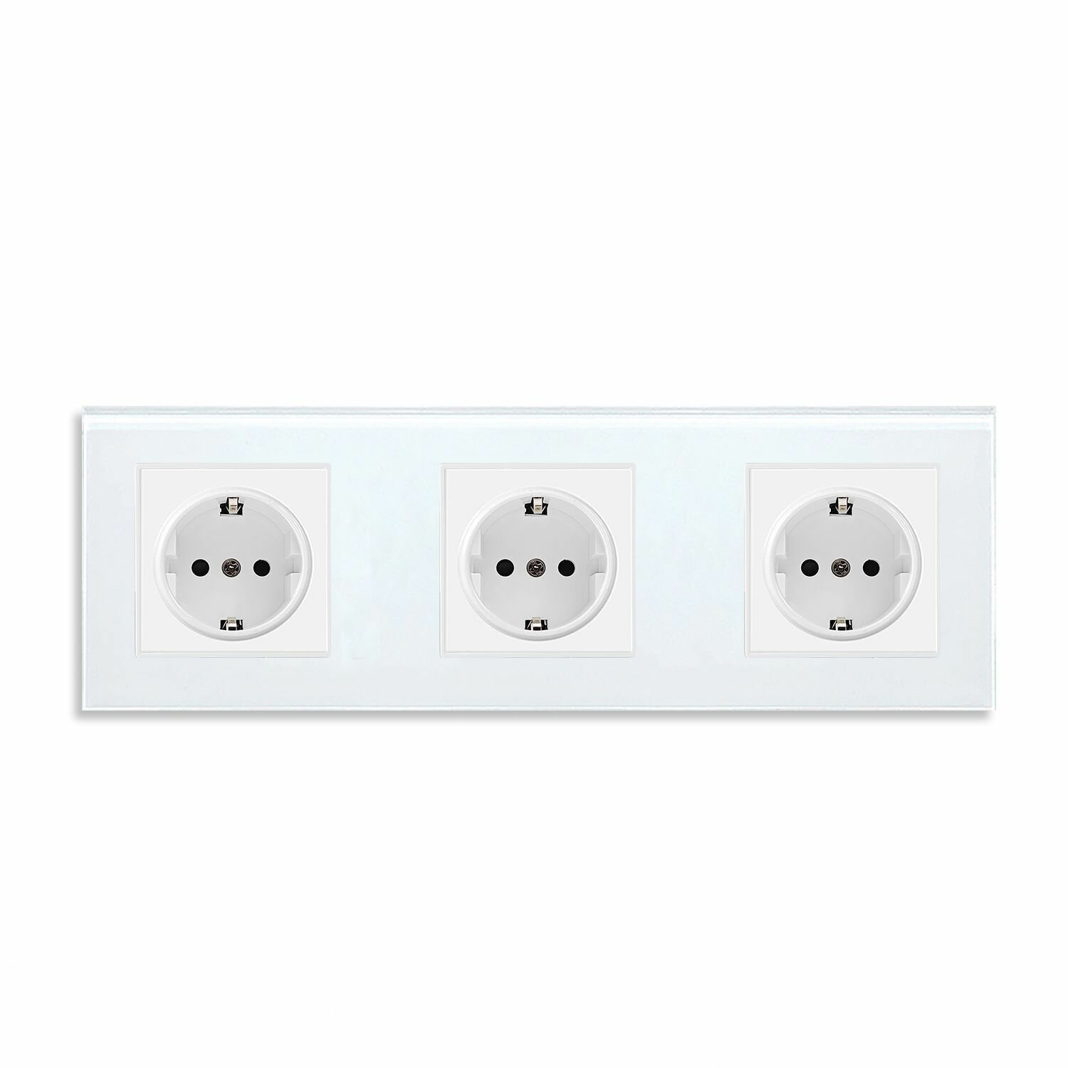 Розетка электрическая с заземлением, Панель закаленное стекло, 16A 3.5 кВт, тройная белая