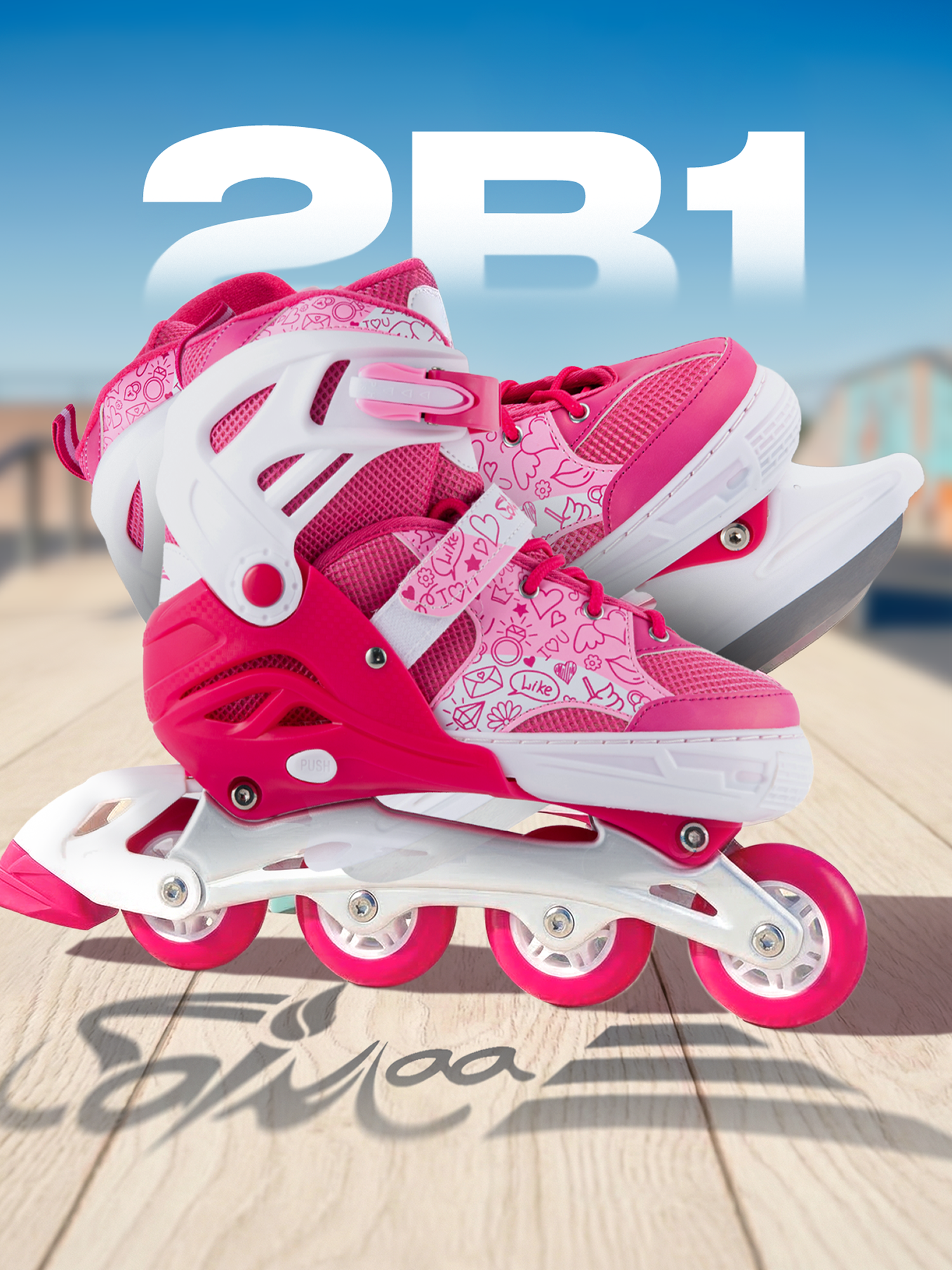 Роликовые коньки 2 в 1, размер 31-34