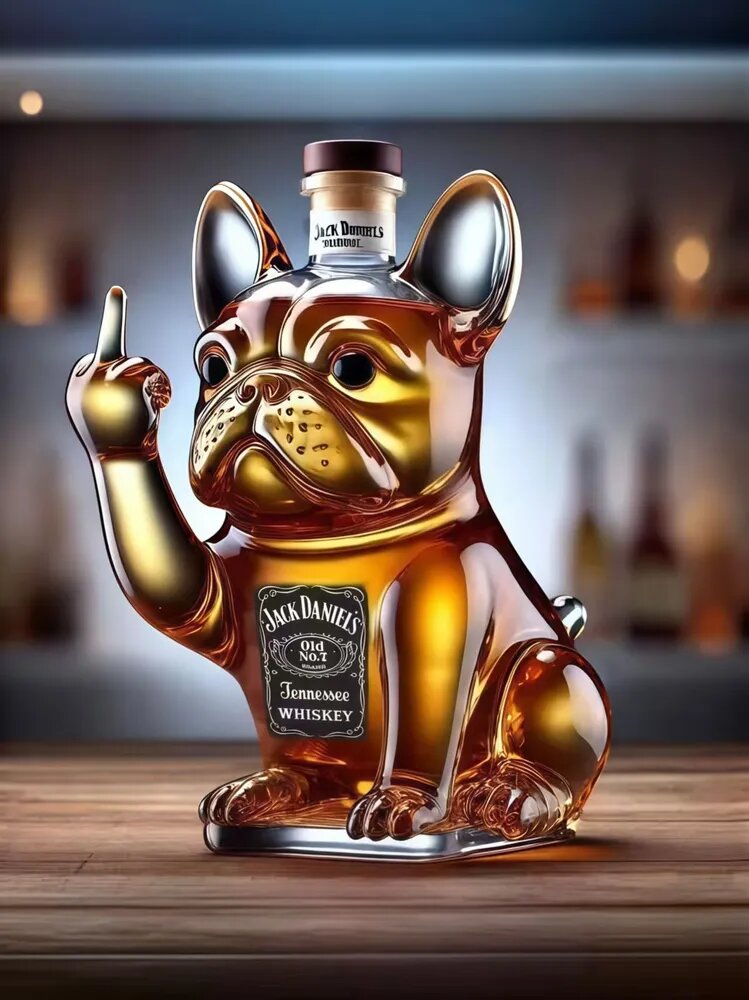 Графин в виде французского бульдога Jack Daniel's для виски и других напитков, прозрачное стекло