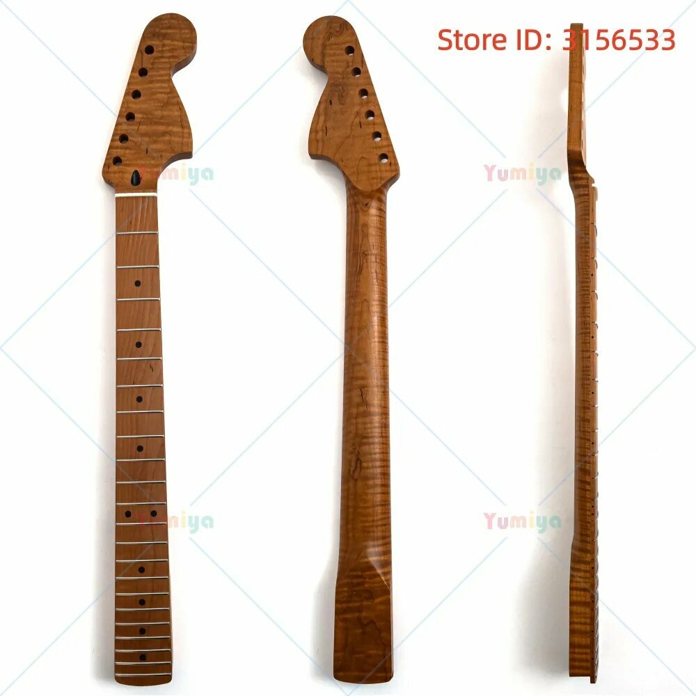 Гриф электрогитары Stratocaster с большой головкой из жареного клена, 22 лада, Тигровая полоса, Матовая отделка, Костяная гайка, Лады из нержавеющей стали, Гриф радиусом 9,5 дюймов