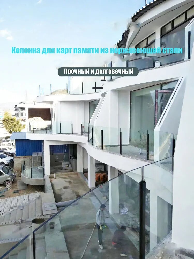 Стойка для стеклянных перил алюминиевая, столб ограждения с внутренним пазом под стекло, для балкона и лестницы, высота 850/950/1050 мм, черная, комплект (средняя/концевая/угловая)