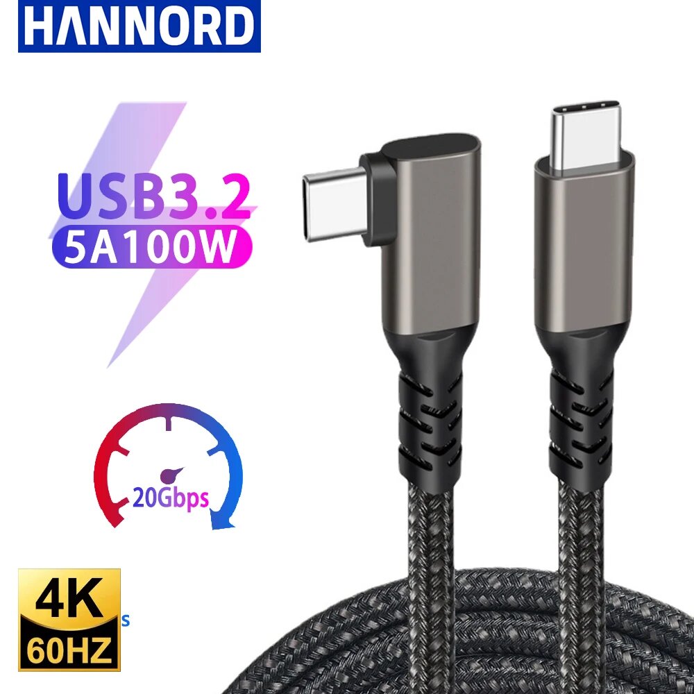 USB C кабель 3 м, 100W, USB3.2, 20Gbps, 4K 60Hz, Gray Braided