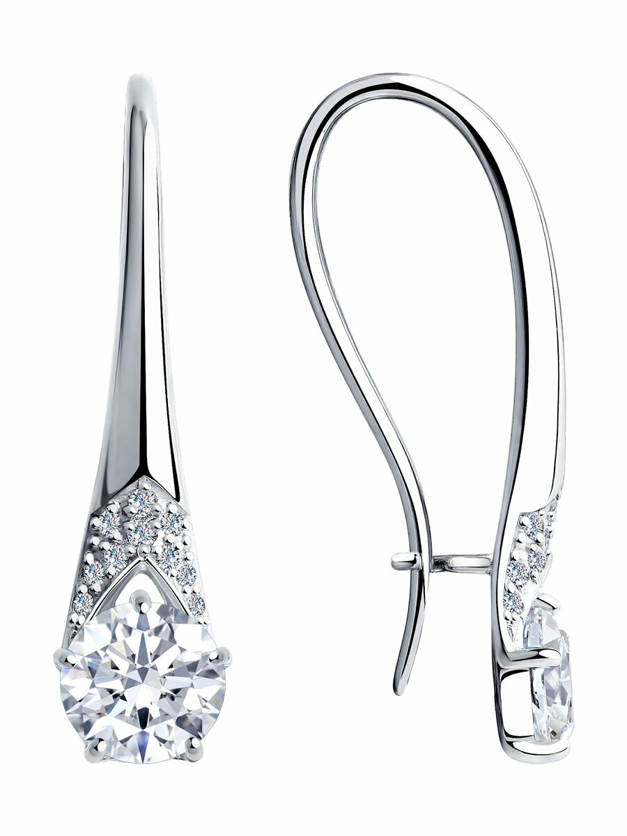 Серьги серебро, 925 проба, родирование, фианит