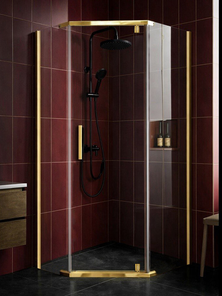 Душевой уголок трапеция Royal Bath 85х85х200 закаленное стекло прозрачное 6мм профиль золото полированный