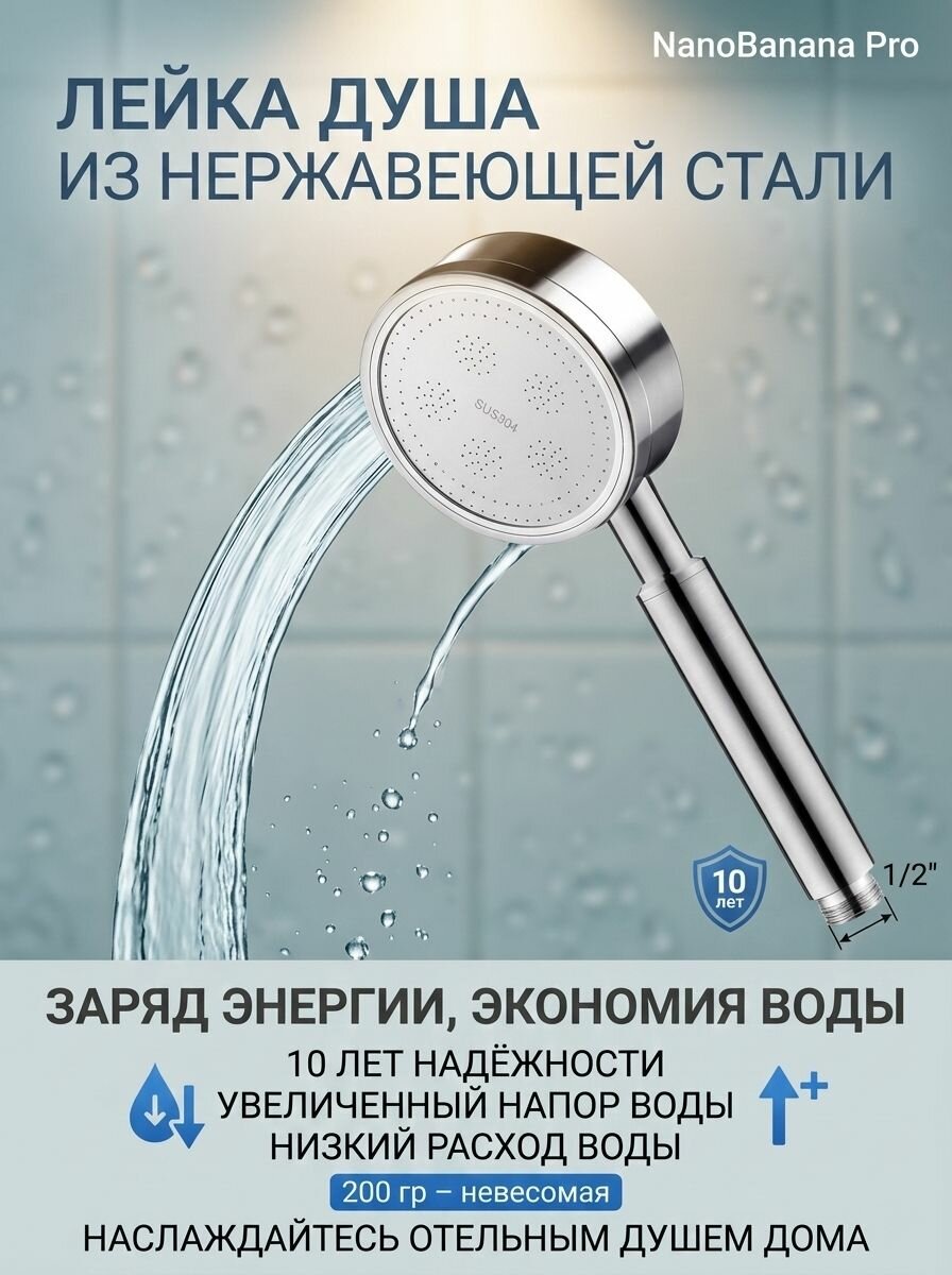 Лейка для душа металлическая тропический душ из нержавеющей стали SUS304 водосберегающая