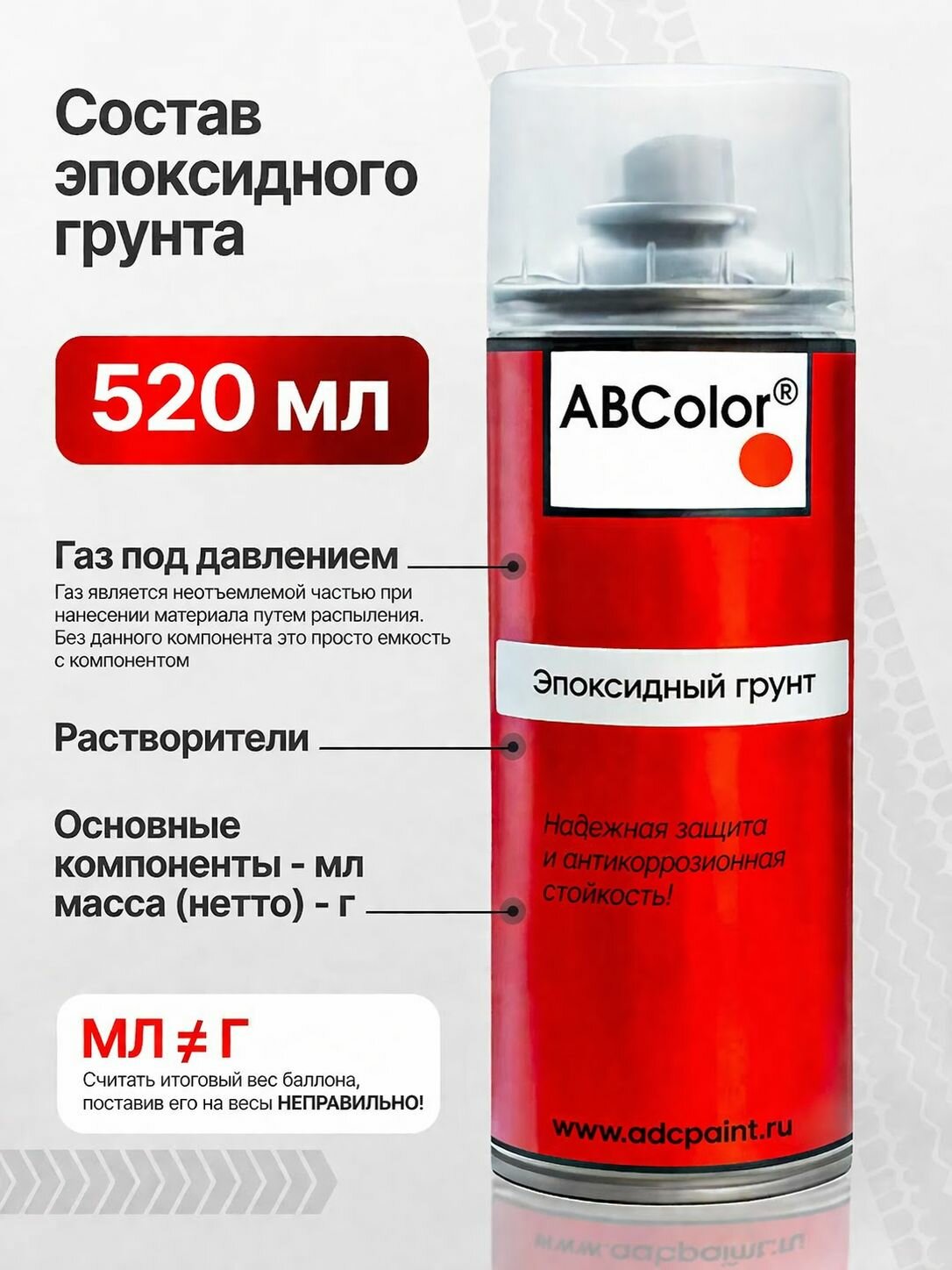 1K грунт эпоксидный для точечного ремонта ABColor EPOXY PRIMER, грунтовка, аэрозоль, серый, 520 мл