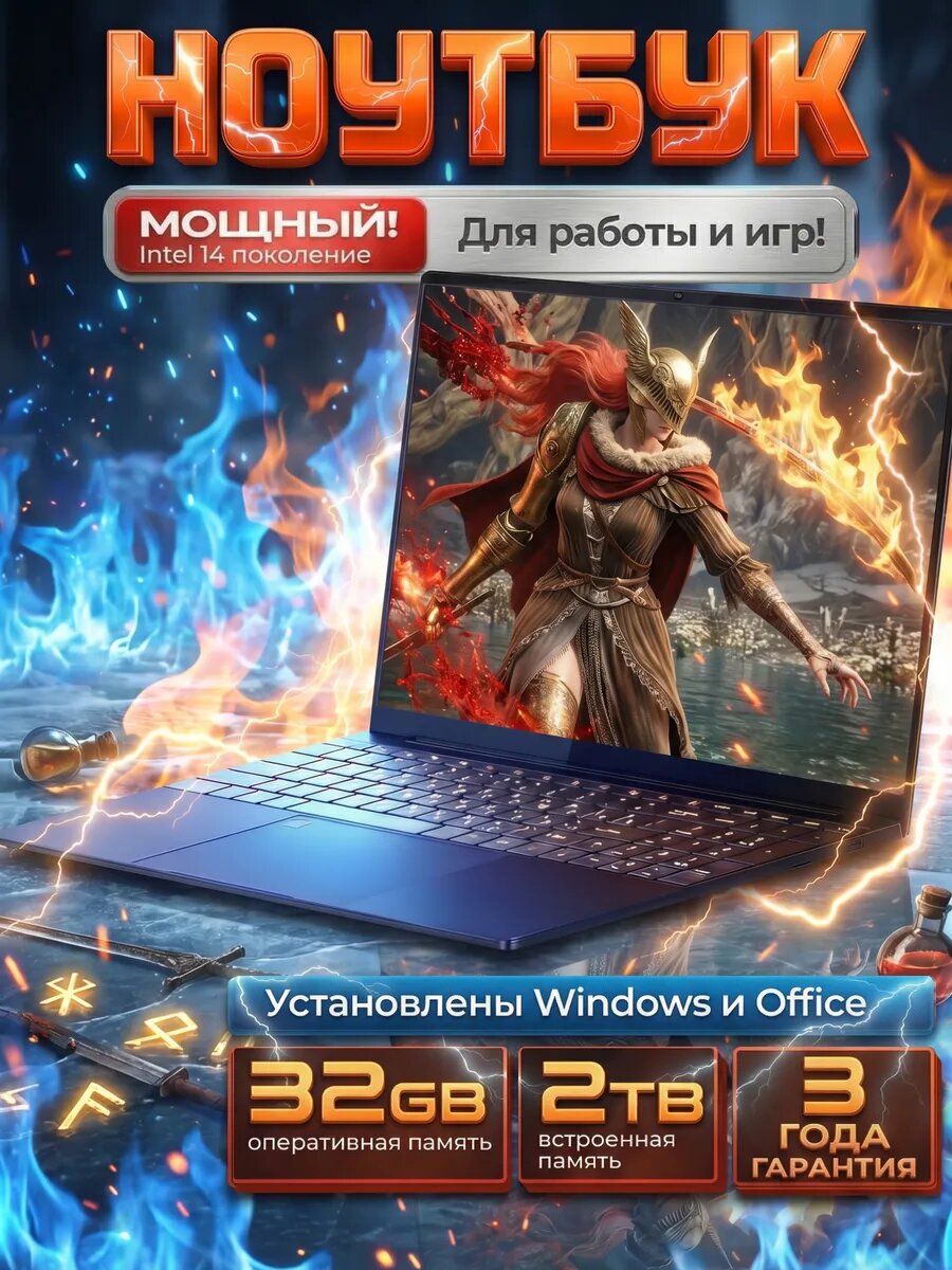 Ноутбук Intel Core i7-14700HX, 32GB RAM, 2048GB SSD, 2026 + Windows, Office