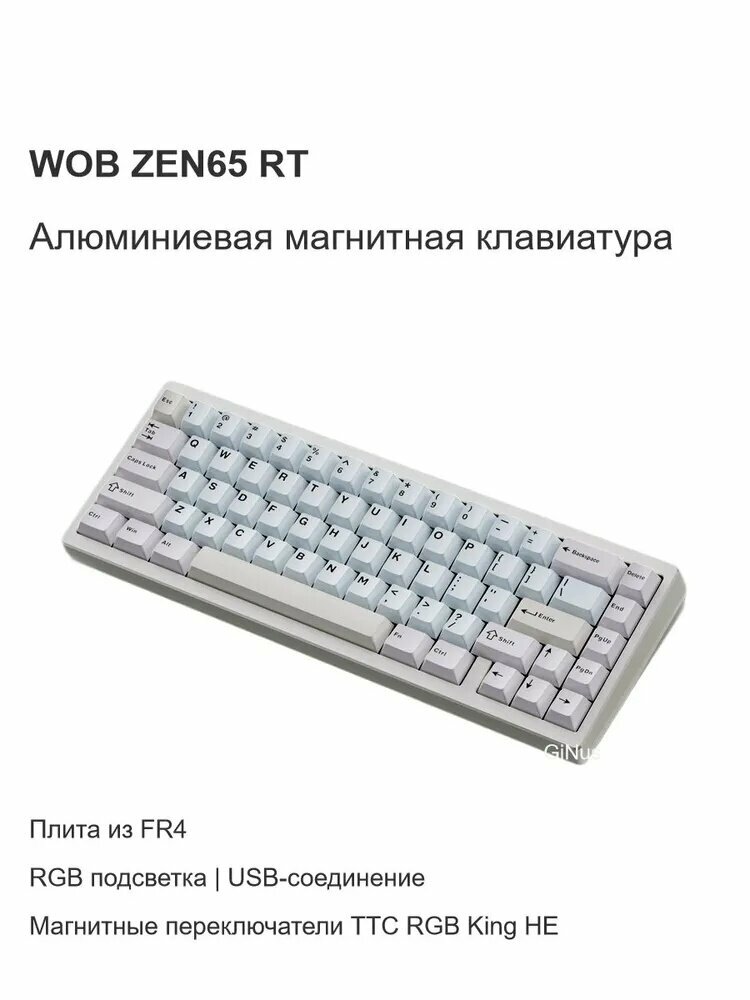 WOB Клавиатура проводная ZEN 65 RT, Плита из FR4, магнитная клавиатура, Английская раскладка, белый, светло-зеленый
