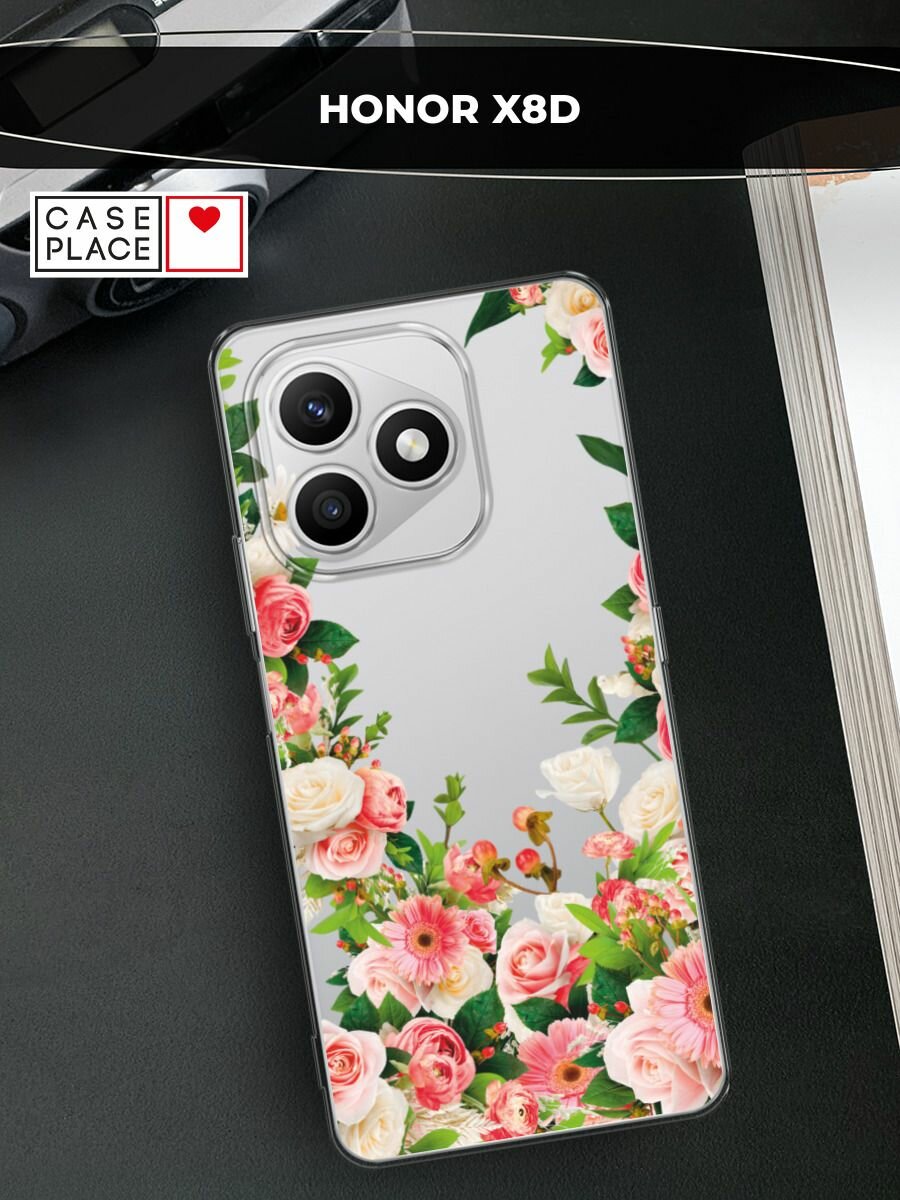 Чехол на Honor X8d / Хонор X8d с принтом Маленькие розовые цветочки, прозрачный