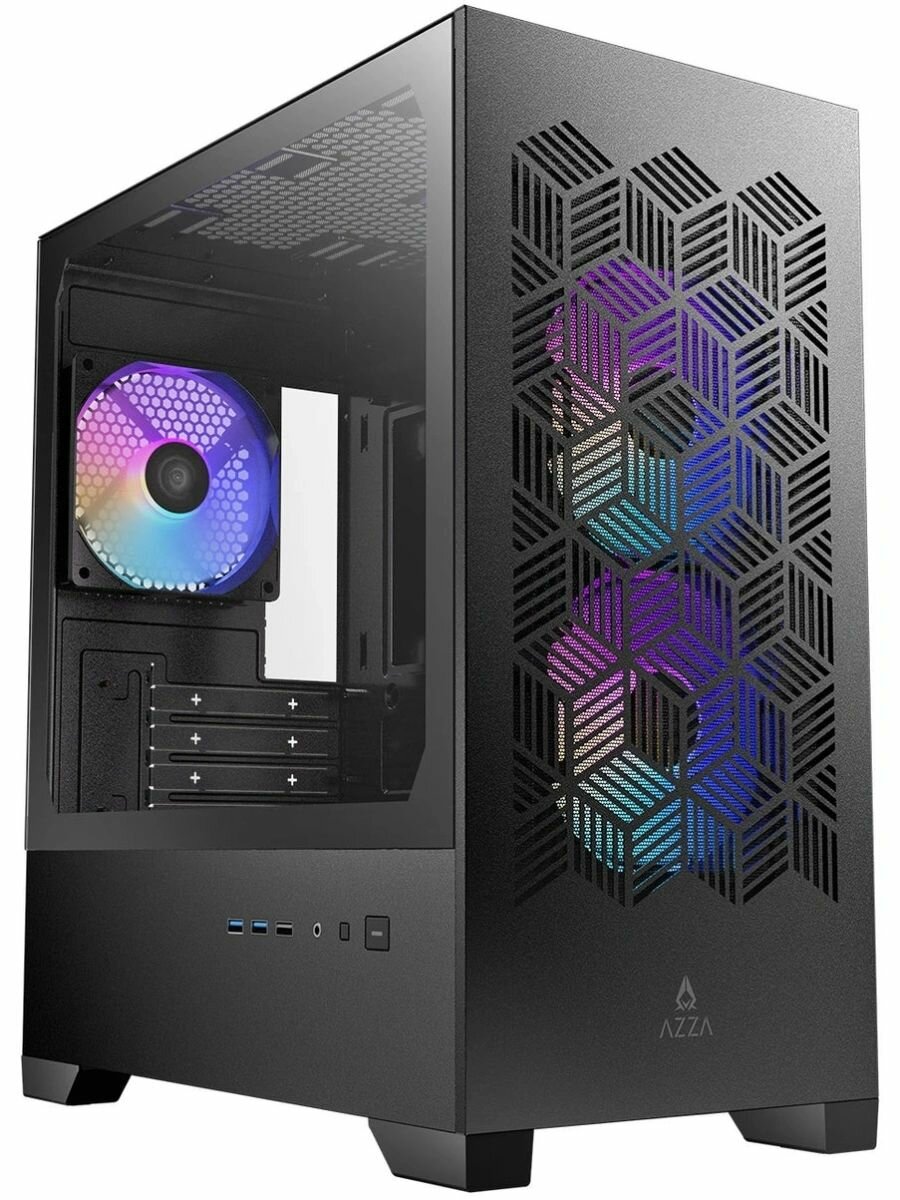 Корпус Azza Aerohex-M черный без БП mATX 8x120mm 2x140mm 1xUSB2.0 2xUSB3.0 audio bott PSU