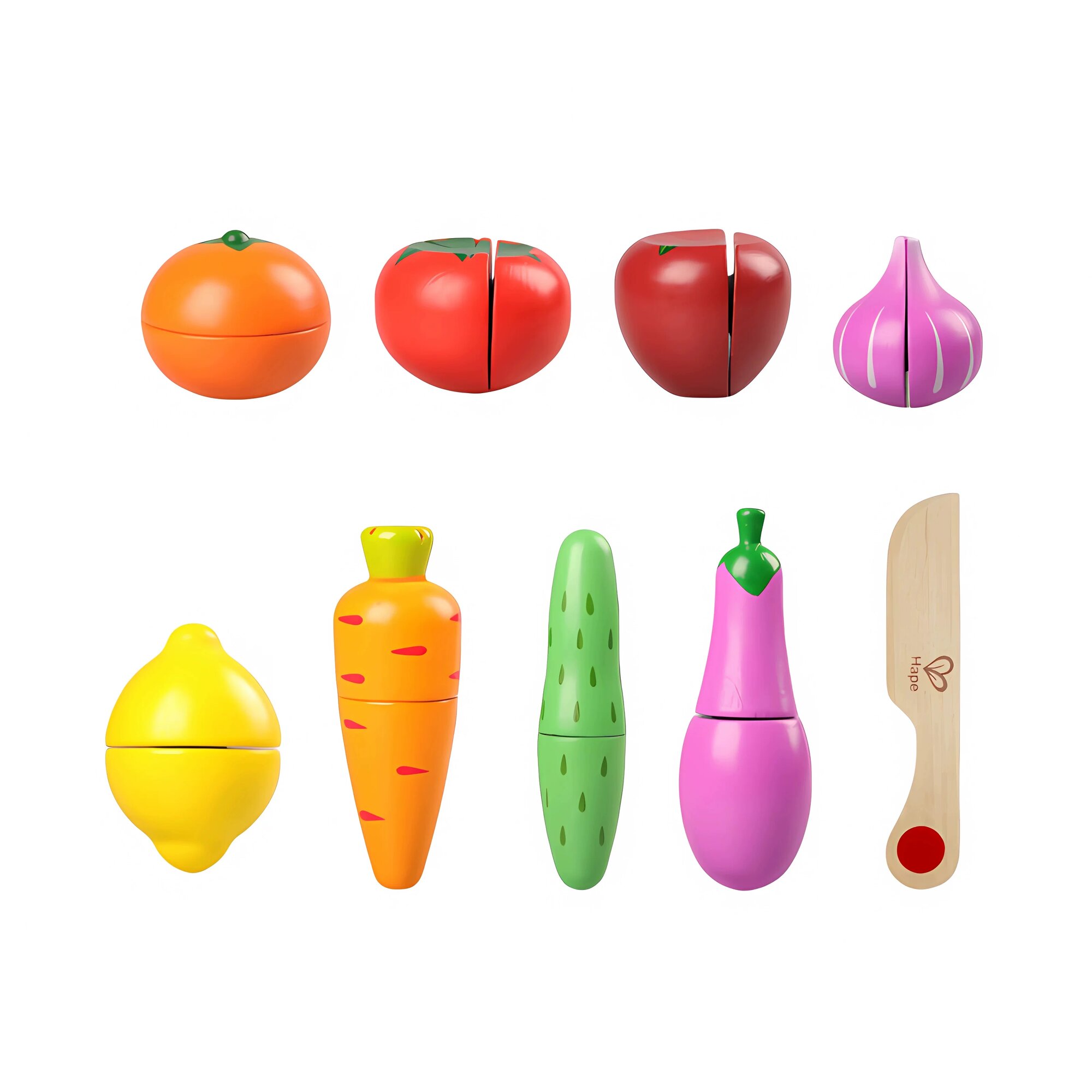 Hape Набор фруктов и овощей для детской кухни, обучающая игра с 10 предметами для детей